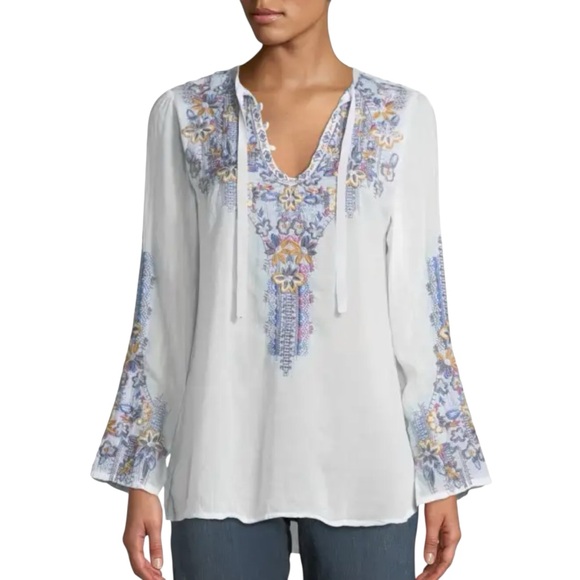 Johnny Was | Tops | Johnny Was Small Tayna Tonal Top Embroidered White ...